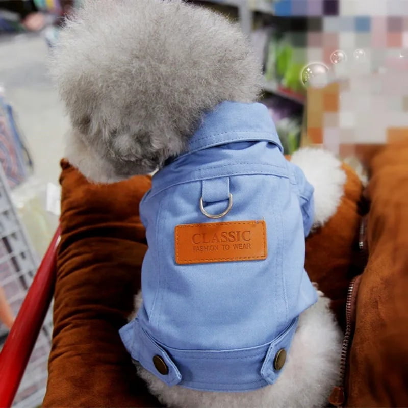 Spring Dog Suit Outfits Denim Coat Clothes with D Leash Ring for Small ...