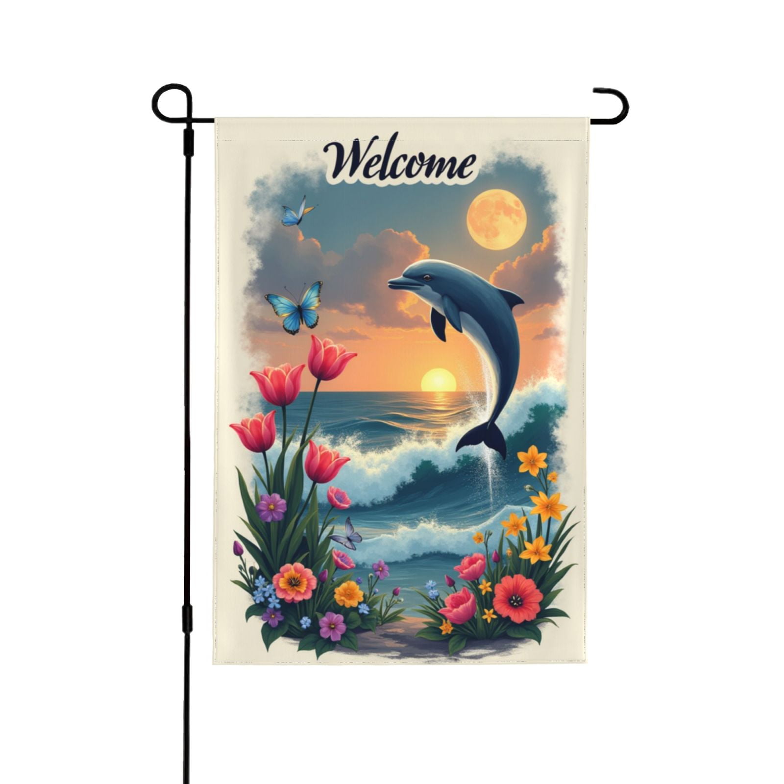 Spring Dolphin Garden Flag Welcome For Outside Dolphin Jumping Out Of ...