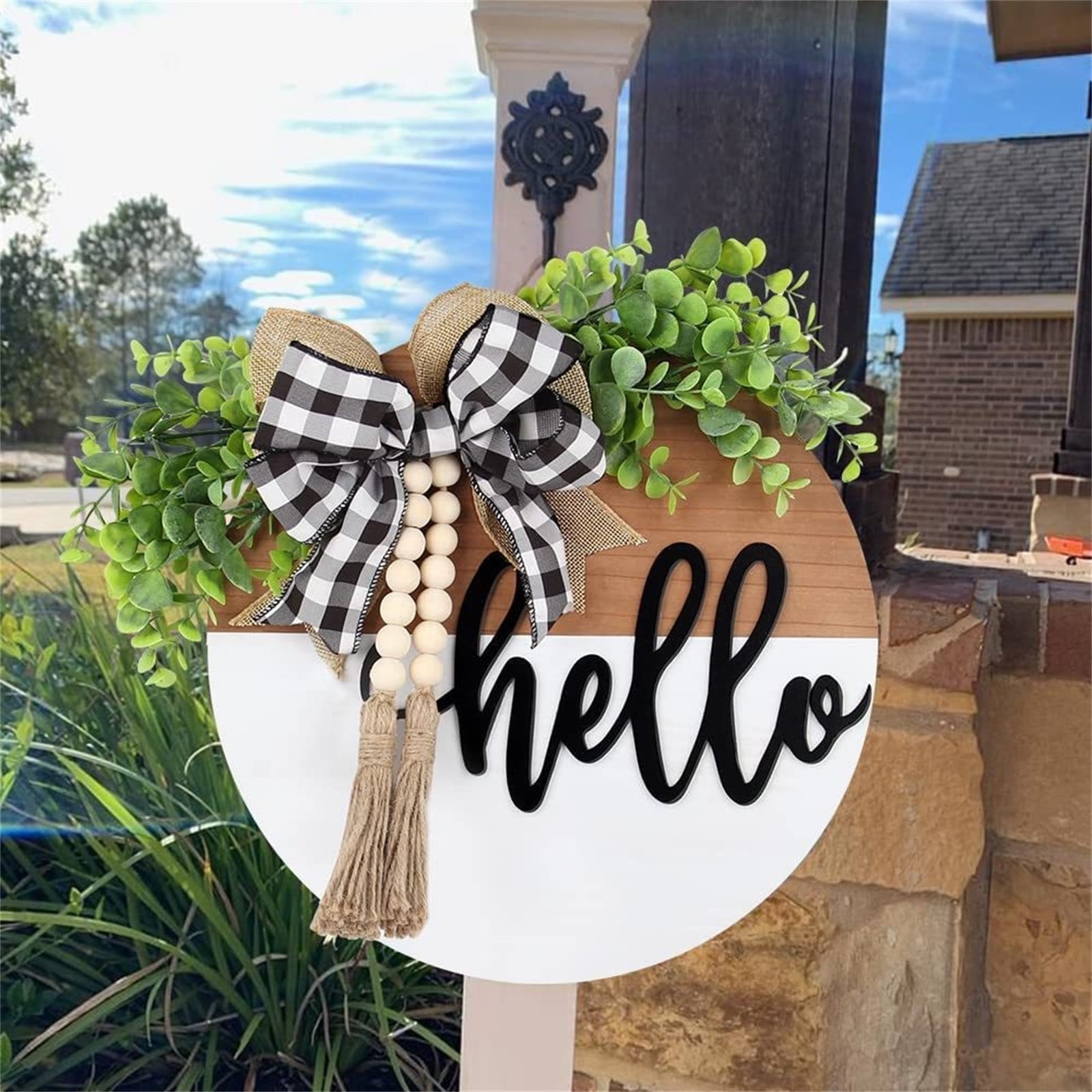 Spring Door Decorations,Hello Wooden Door Sign, Rustic Farmhouse Style ...