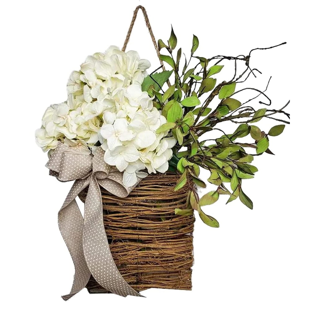 Spring Door Hanging Basket Wreath - Farmhouse Spring Artificial Flowers ...
