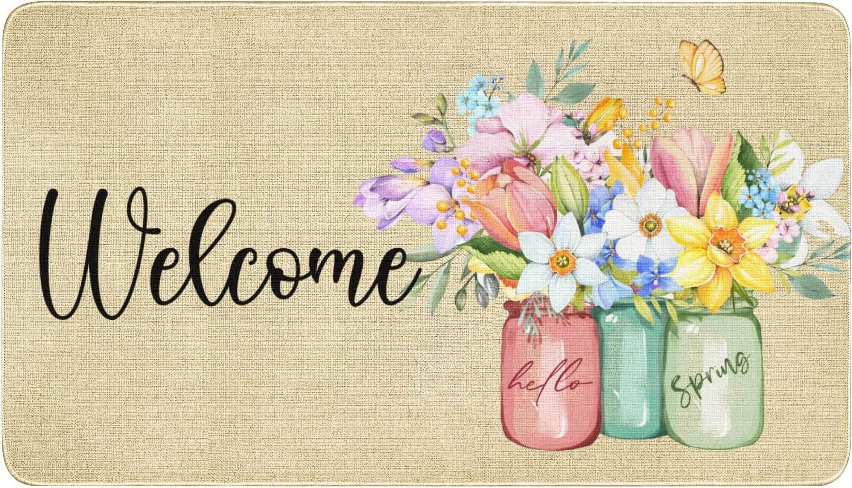 Spring Door Mat,Flower Floral Indoor Outdoor Non-Slip Doormat,Entryway ...