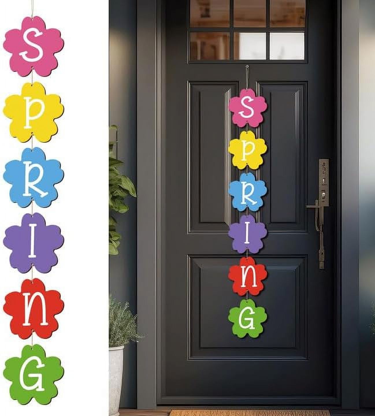 Spring Door Signs Wooden Colored Flower Decor Spring Rustic Wood Decor ...