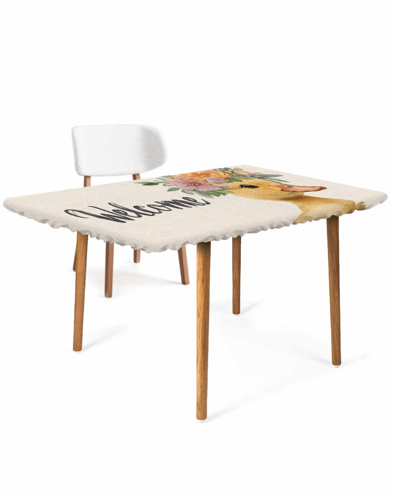 Spring Duck Rectangle Tablecloth, Waterproof Elastic Fitted Table ...