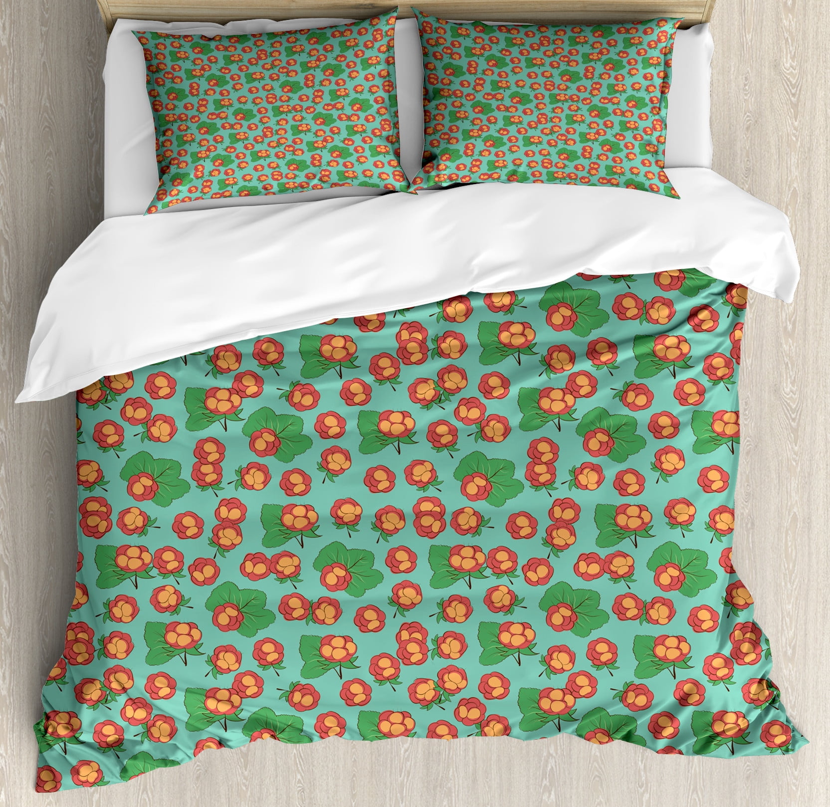 Spring Duvet Cover Set, Cloudberry Branches Summer Season Flourish Eat Organic Wild Pattern ...