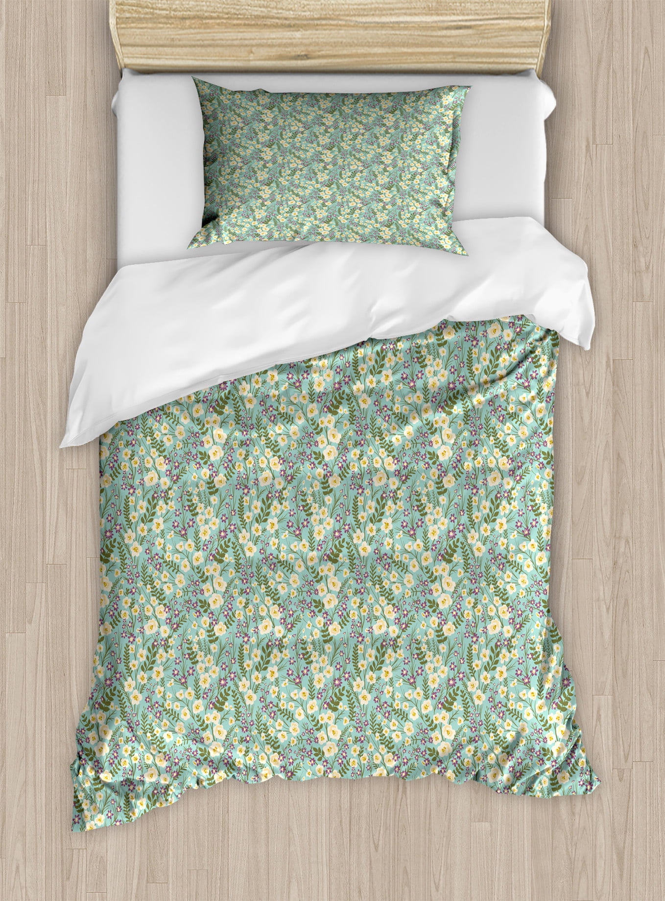 Spring Duvet Cover Set, Continuous Floral Pattern Meadow Flowers and ...
