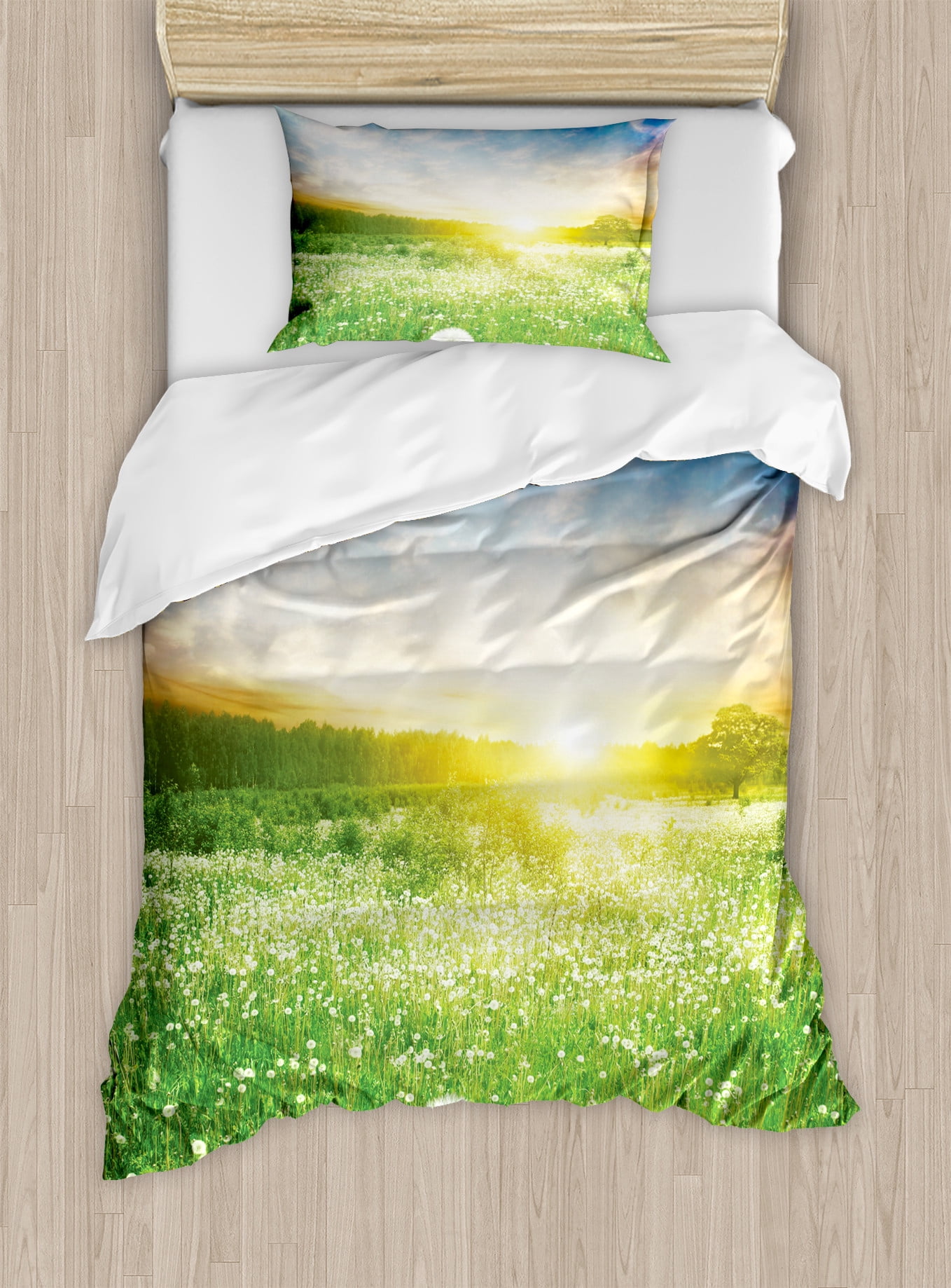 Spring Duvet Cover Set, Dandelion Flower Field Meadow Rural Grass Vivid ...