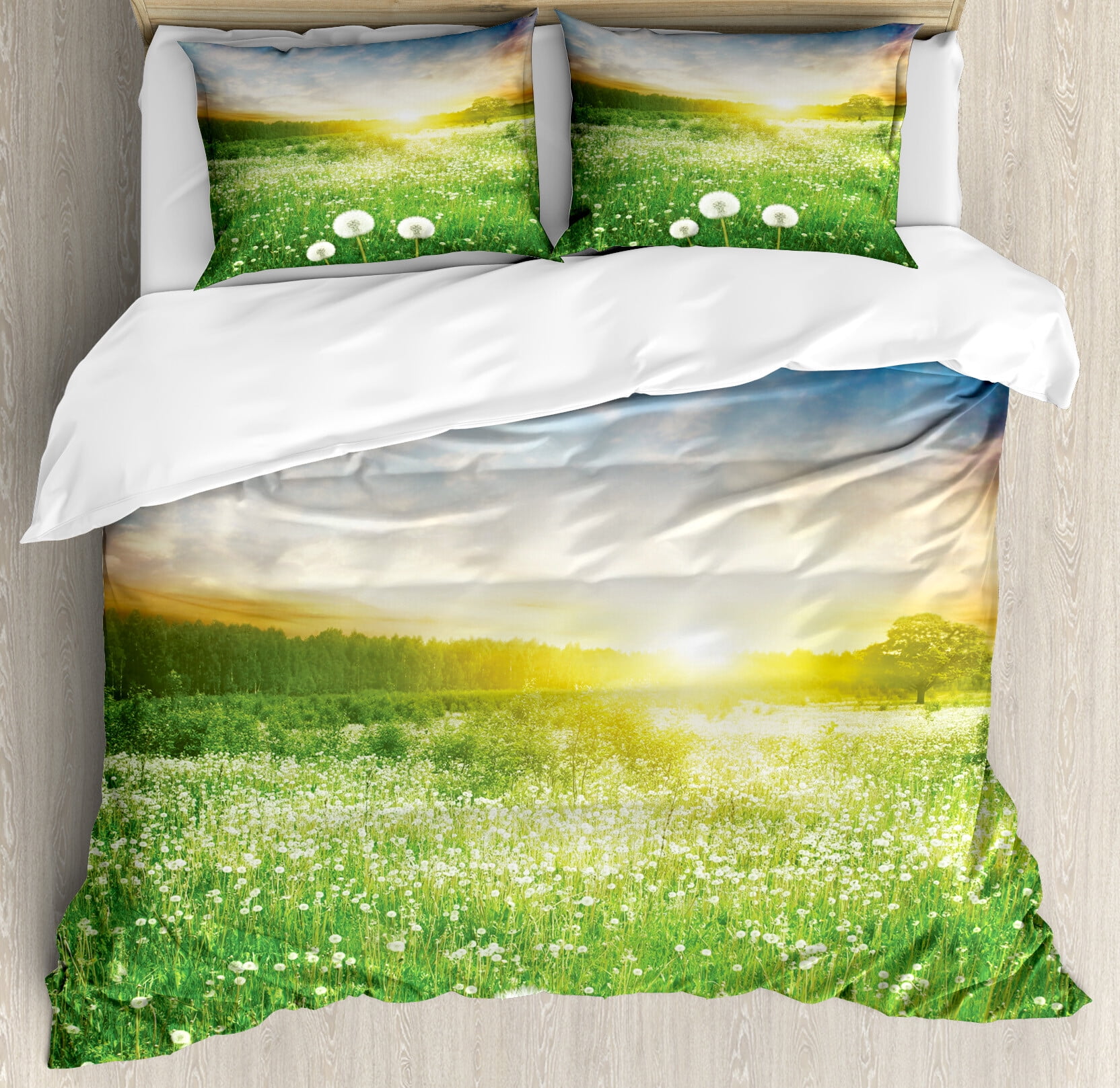Spring Duvet Cover Set, Dandelion Flower Field Meadow Rural Grass Vivid ...