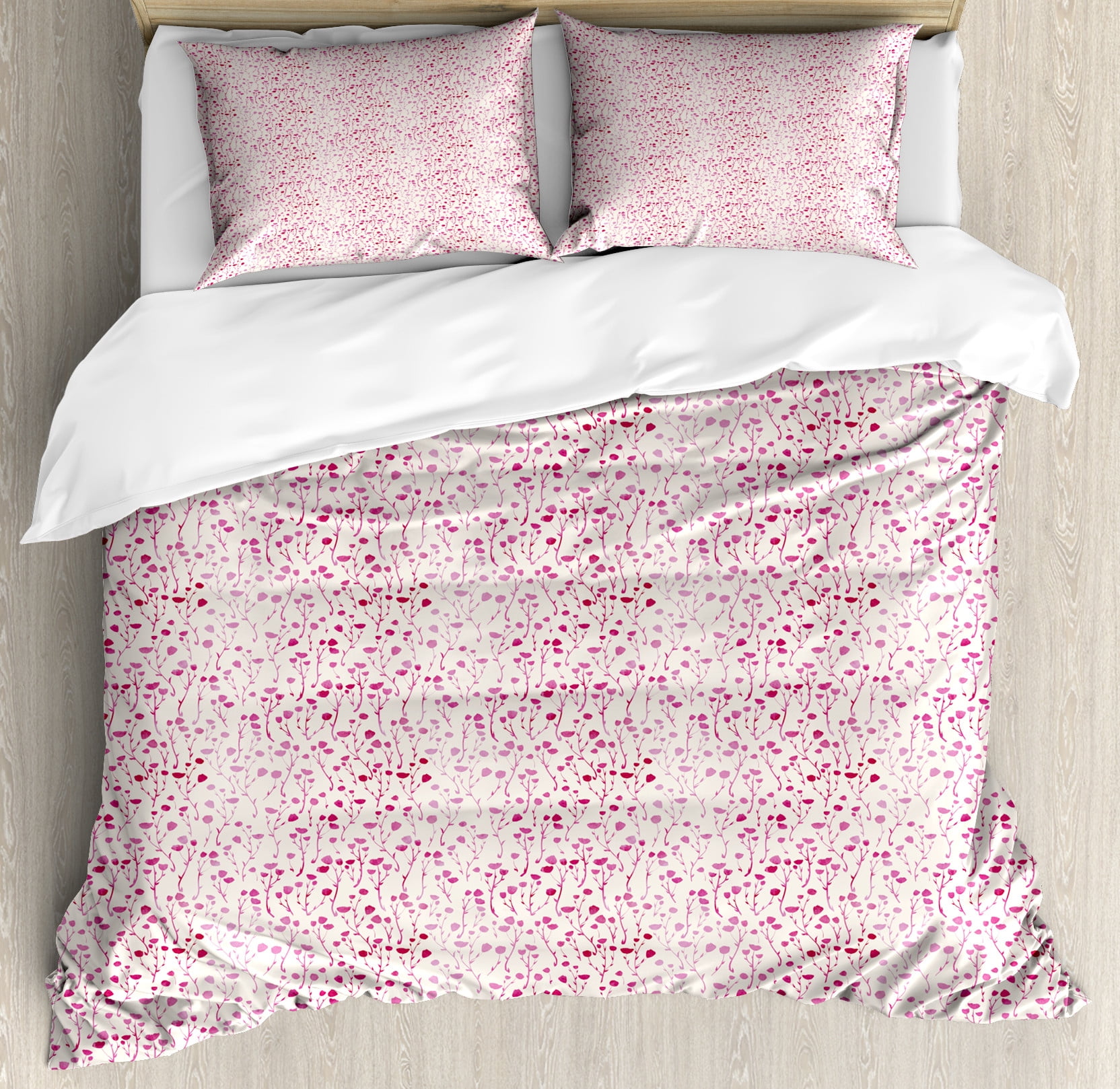 Spring Duvet Cover Set, Doodle Silhouette Flowers Romantic Flourishing ...