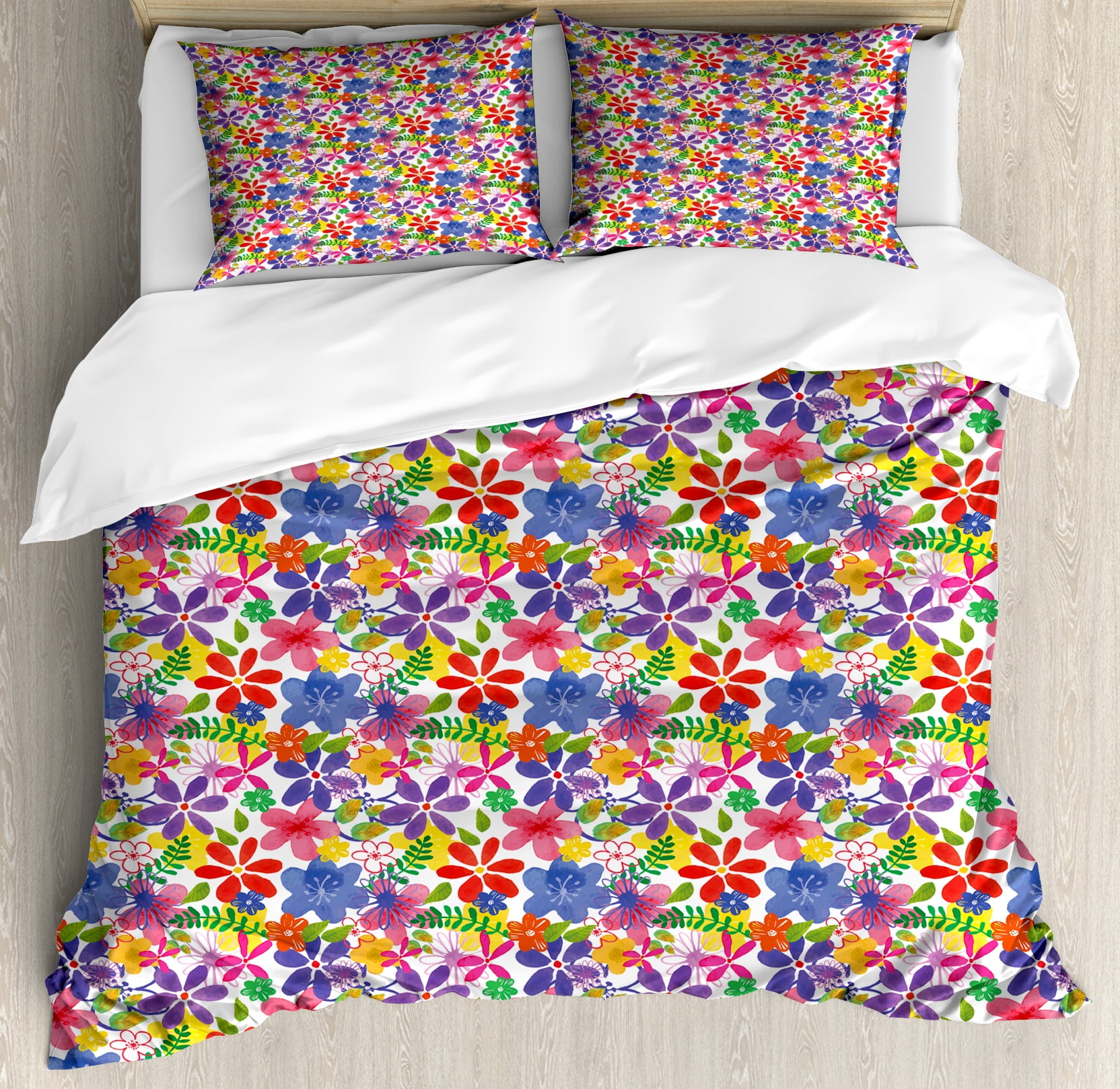Spring Duvet Cover Set, Flourishing Blossoms Pattern Lilly Daisy ...