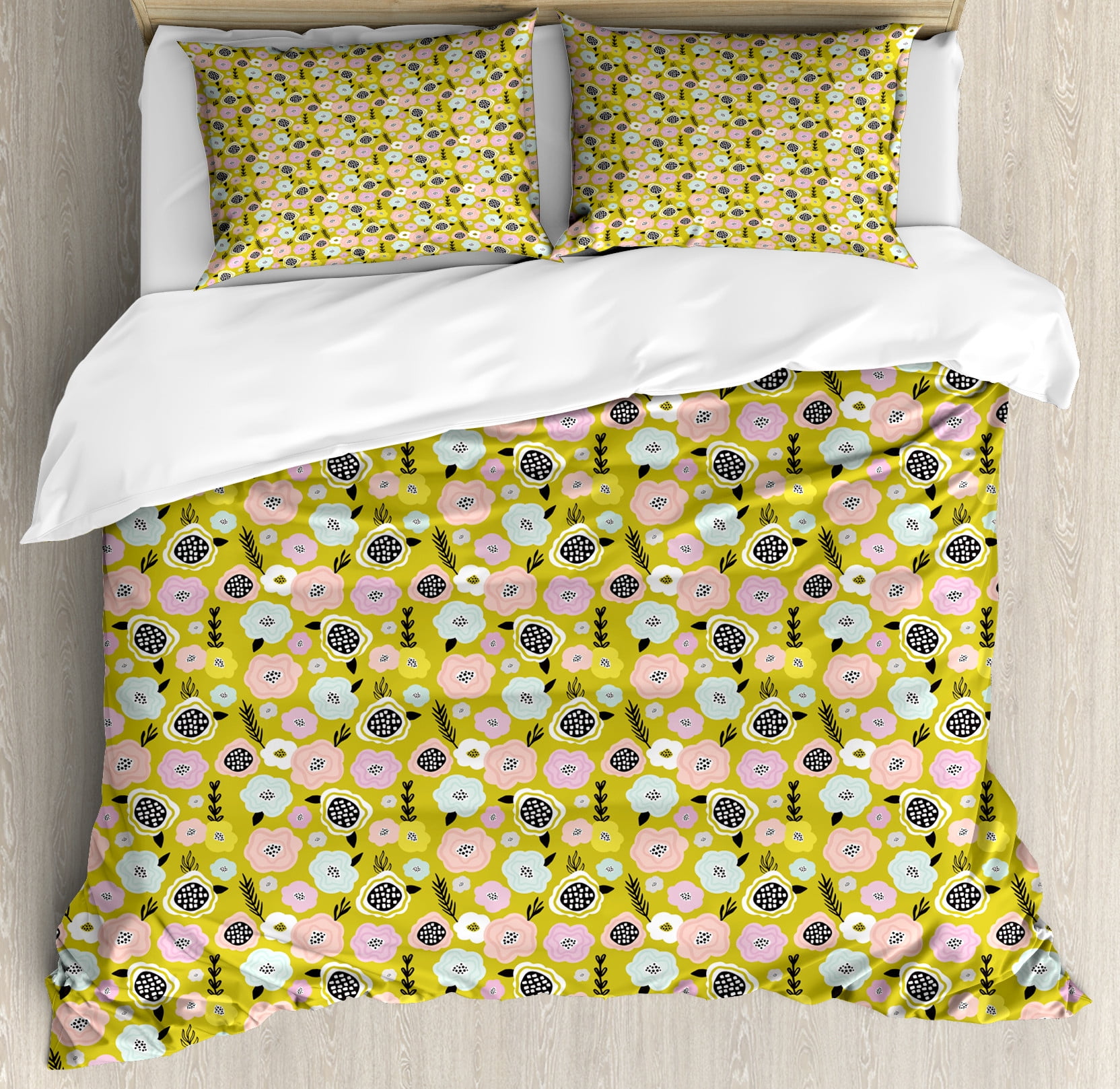 Spring Duvet Cover Set, Flower Petals Doodle Style Bouquets Blossom ...