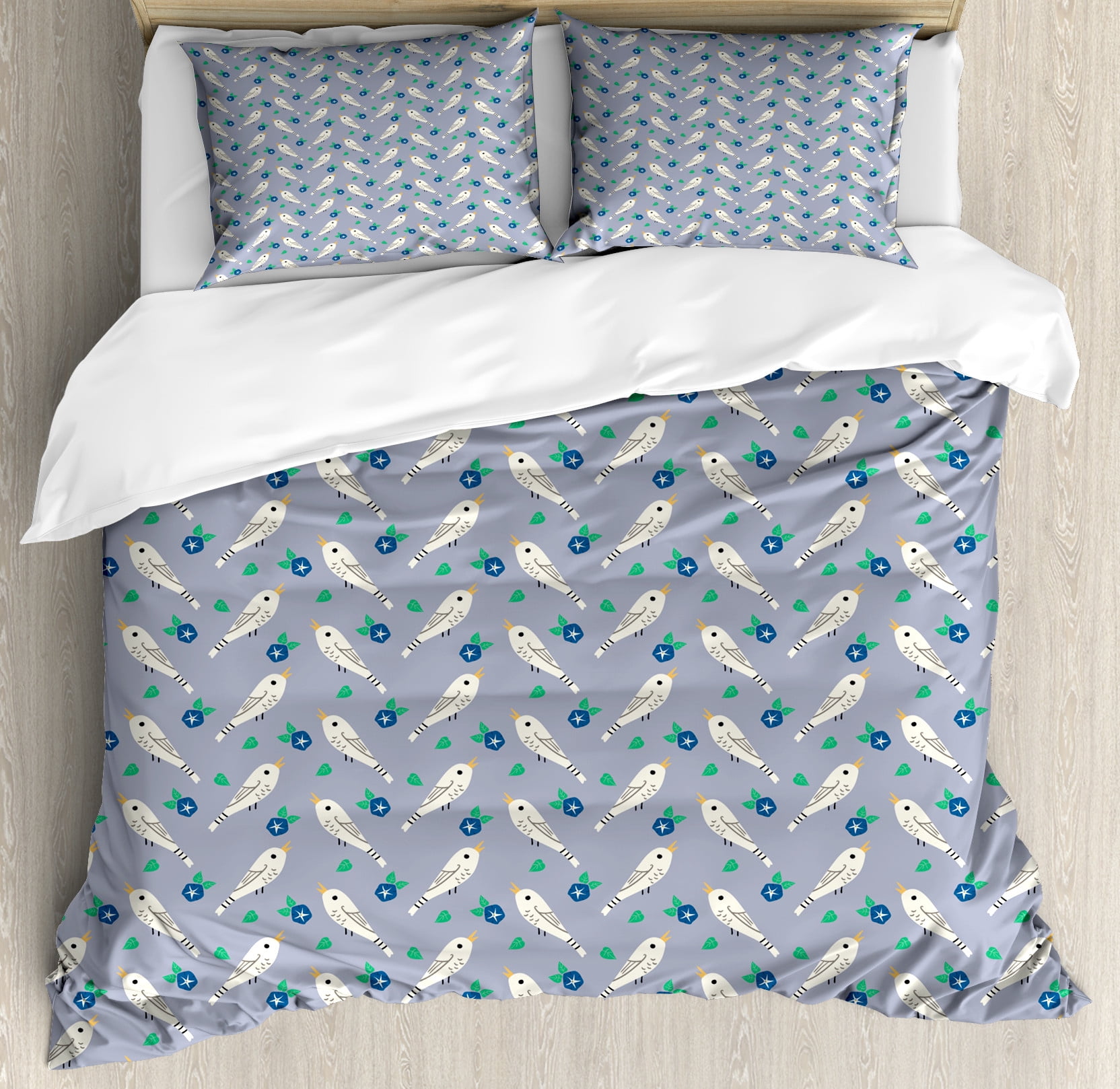 Spring Duvet Cover Set, Japanese Inspired Birds Tweeting Chirping ...
