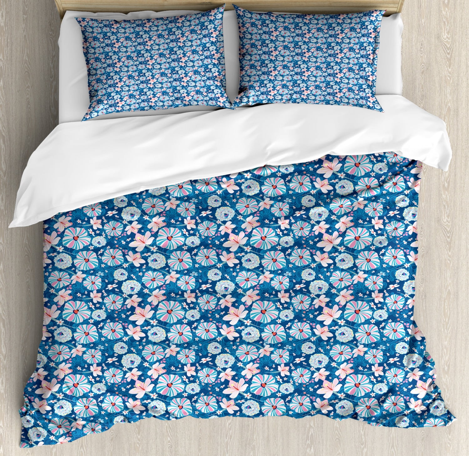 Spring Duvet Cover Set King Size, Seasonal Nature Blooms Colorful ...