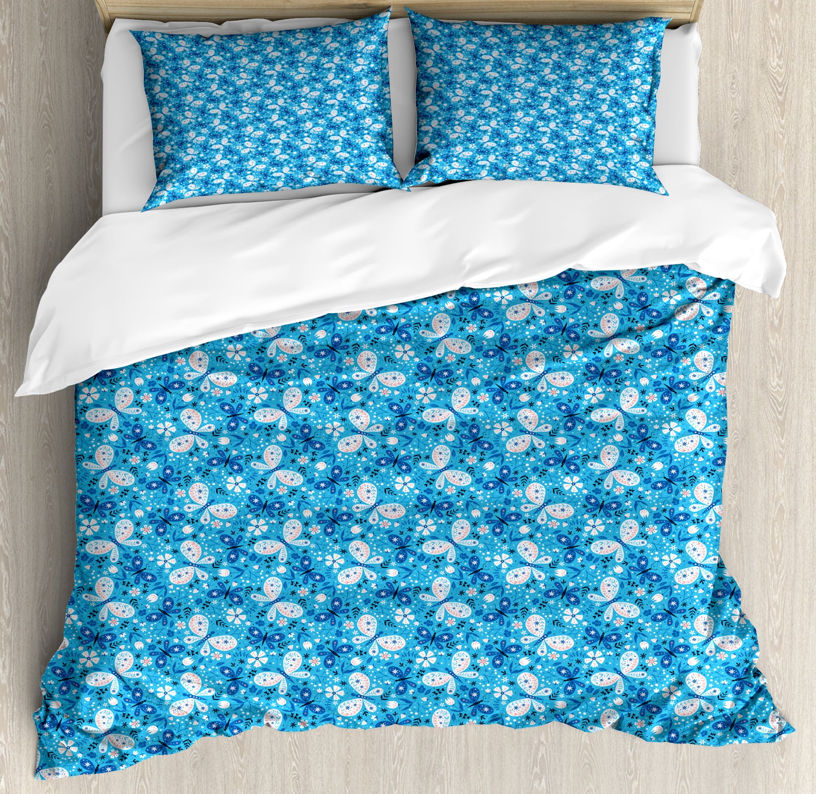 Spring Duvet Cover Set, Nature Design Butterflies and Flowers Pattern ...