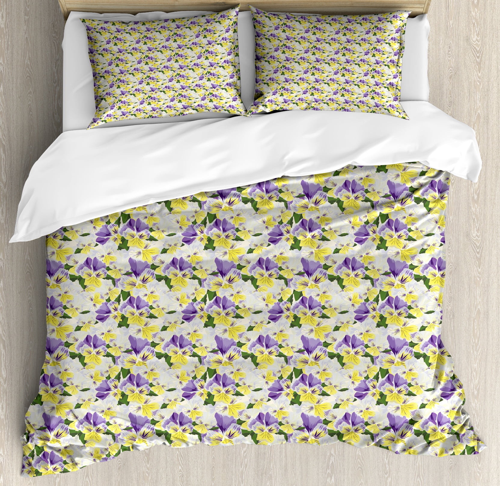 Spring Duvet Cover Set, Pansy Flowers Shabby Bouquets Perennial Garden ...
