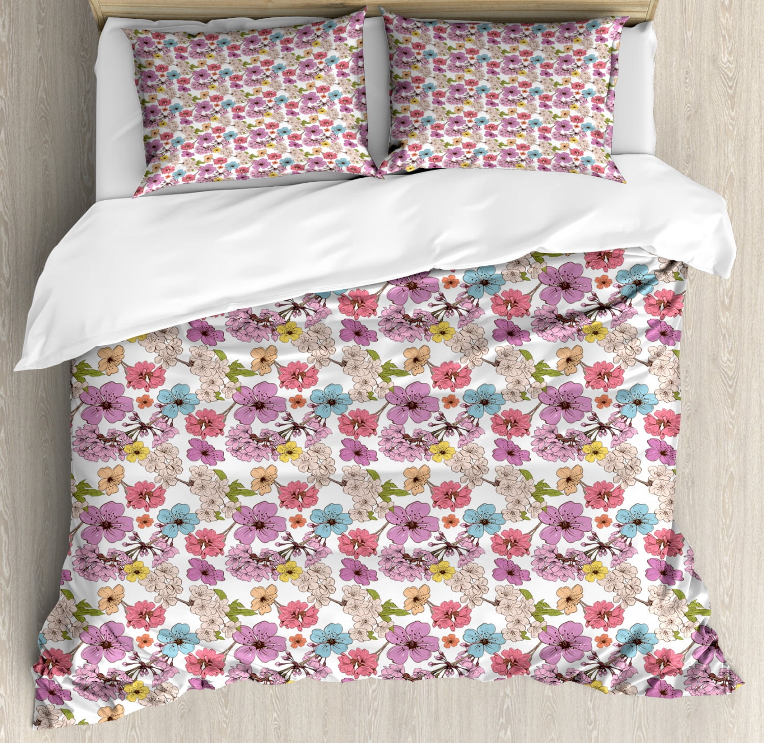 Spring Duvet Cover Set Queen Size, Burgeoning Colorful Apple Flowers in ...