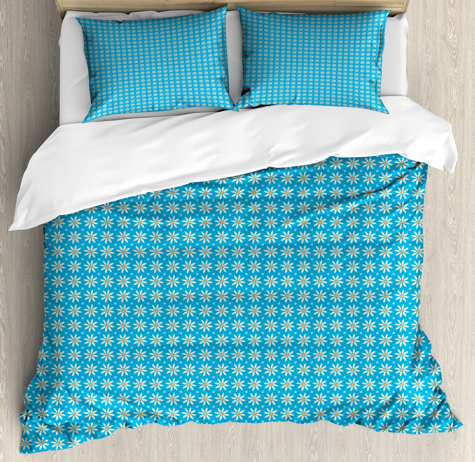 Spring Duvet Cover Set, Simple Floral Pattern of Blooming Daisy Petals ...