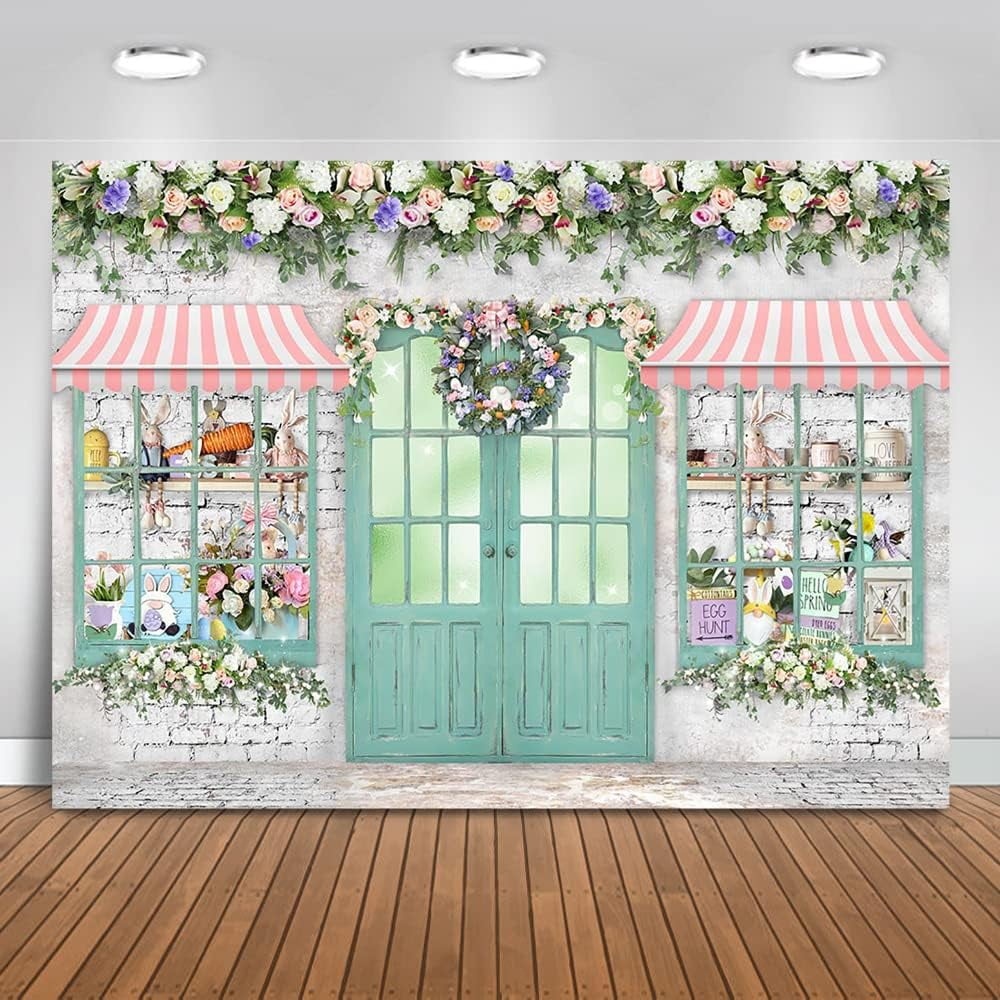 Spring Easter Backdrop Blooming Flower Shoppe Background Bunny Rabbit ...