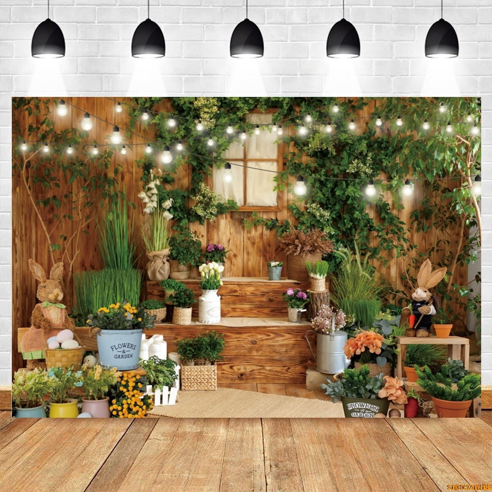 Spring Easter Backdrop Bunny Eggs Flowers Window Baby Shower Birthday ...