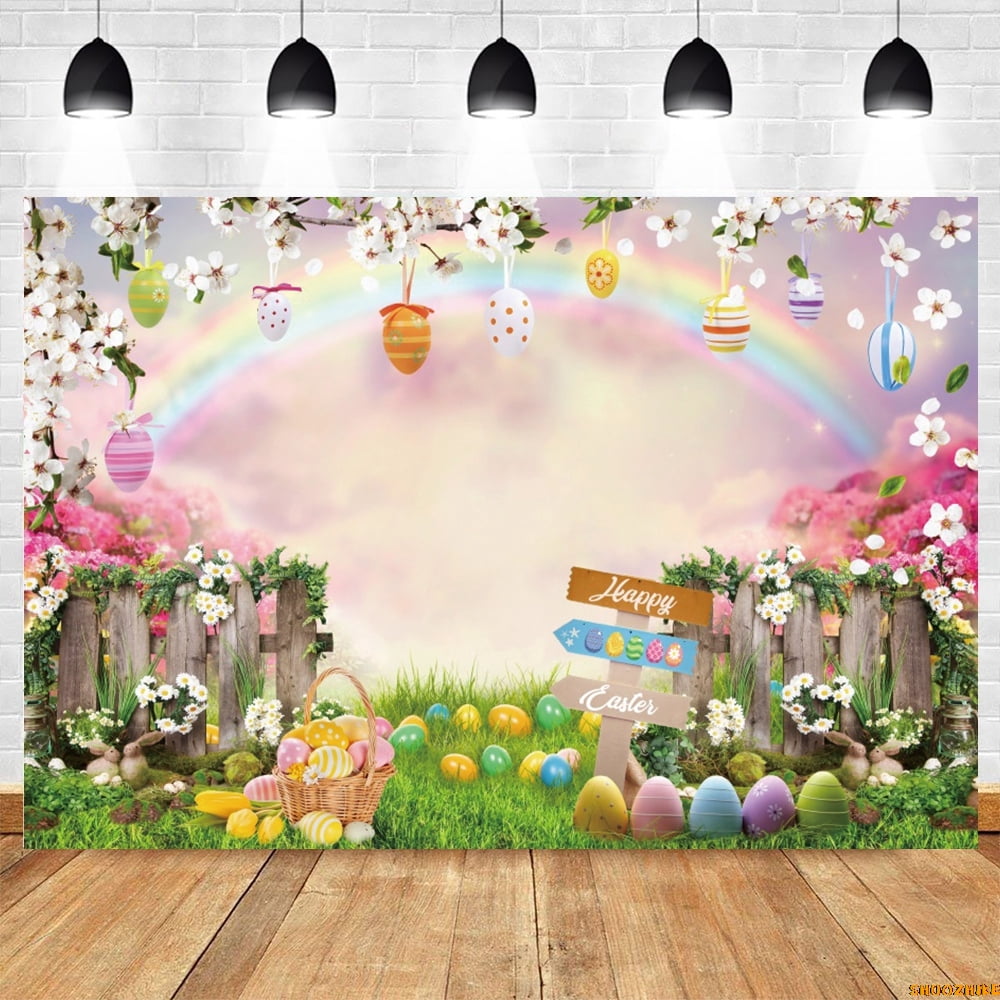Spring Easter Backdrop Bunny Eggs Flowers Window Baby Shower Birthday ...