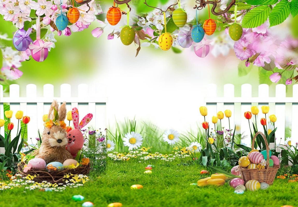 Spring Easter Backdrop Cartoon Candy House Easter Party Decorations ...