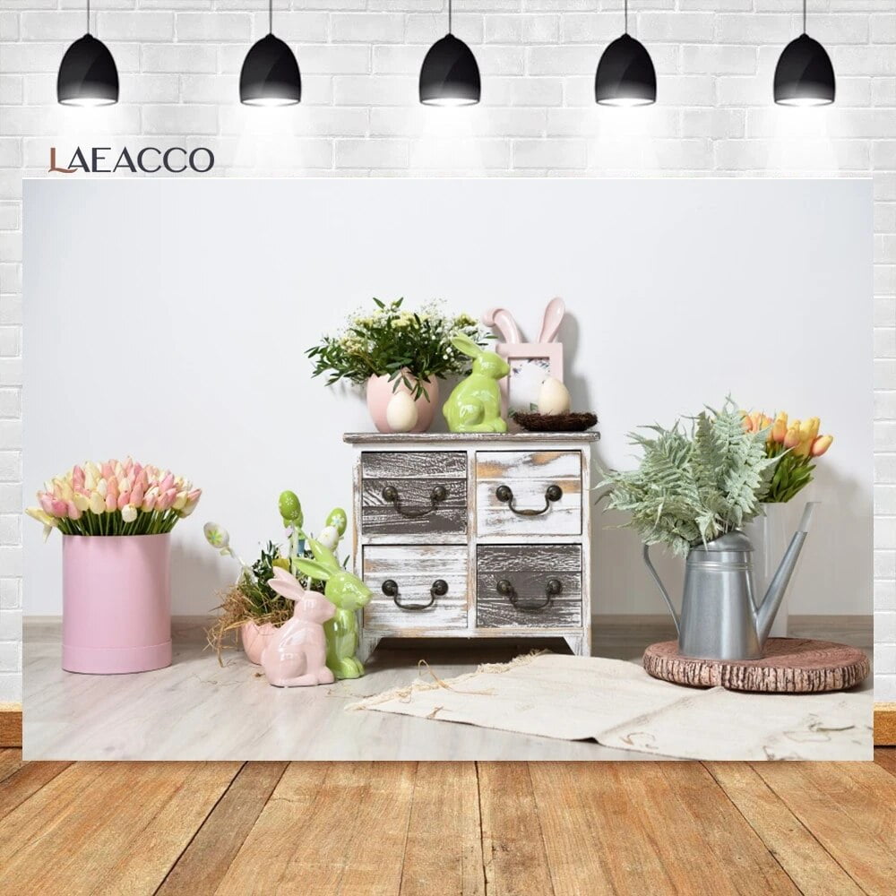 Spring Easter Backdrop Cartoon Rabbit Butterfly Colorful Eggs Grass ...