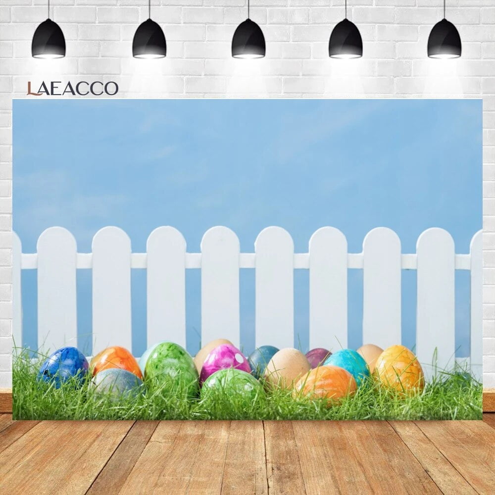 Spring Easter Backdrop Cartoon Rabbit Butterfly Colorful Eggs Grass ...