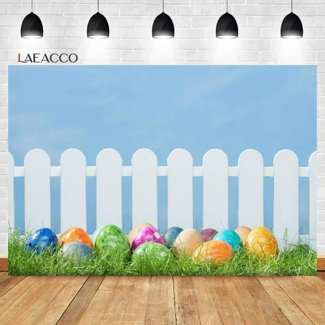 Spring Easter Backdrop Cartoon Rabbit Butterfly Colorful Eggs Grass ...