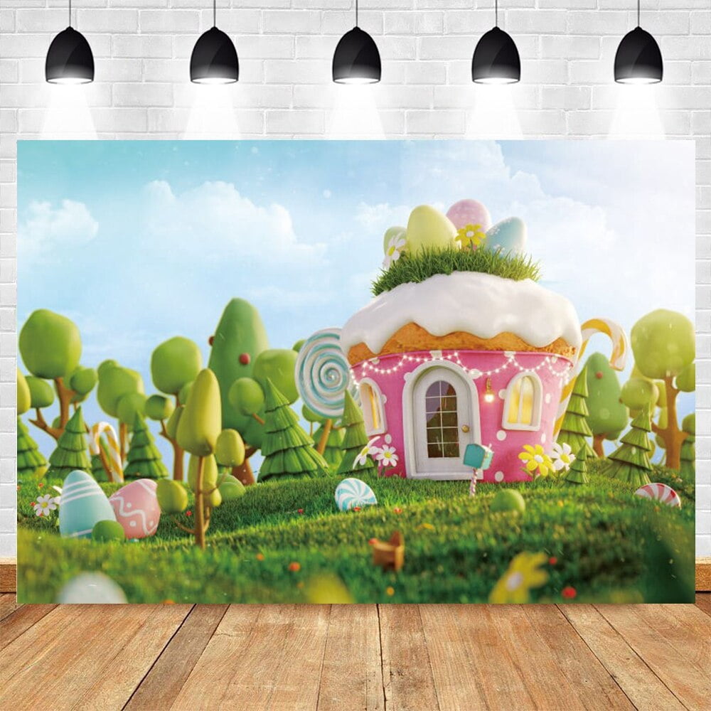 Spring Easter Backdrop Colorful Eggs Grassland Cake Photography ...