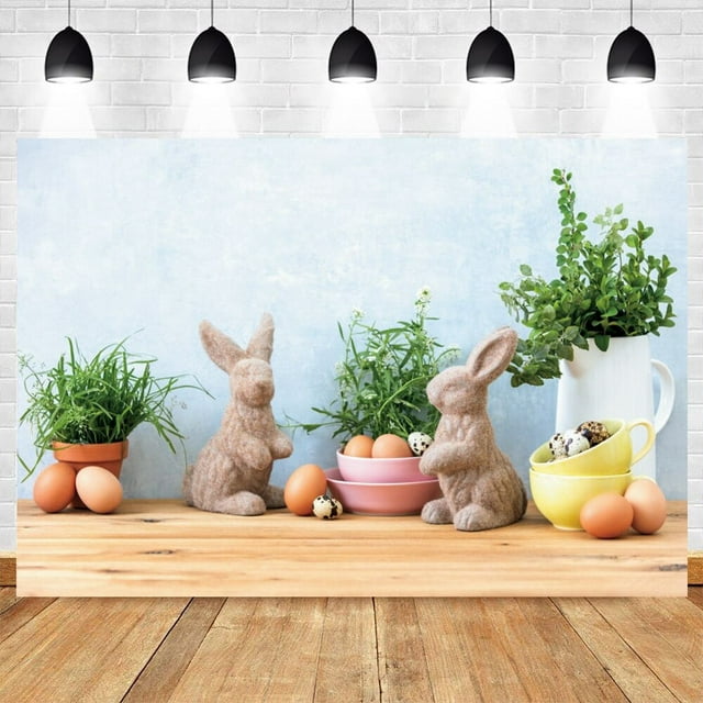 Spring Easter Backdrop Eggs Rabbit Bunny Flower Wall Photography ...