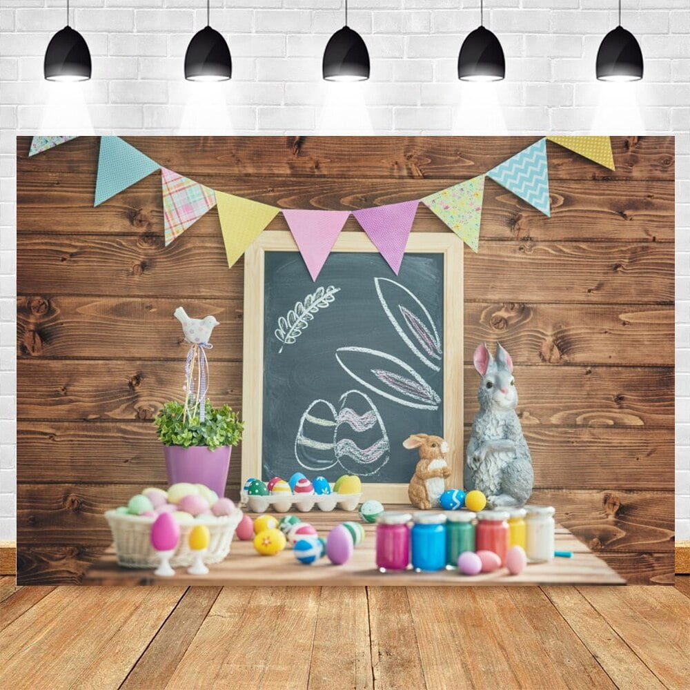Spring Easter Backdrop Eggs Rabbit Bunny Wood Wall Photography ...