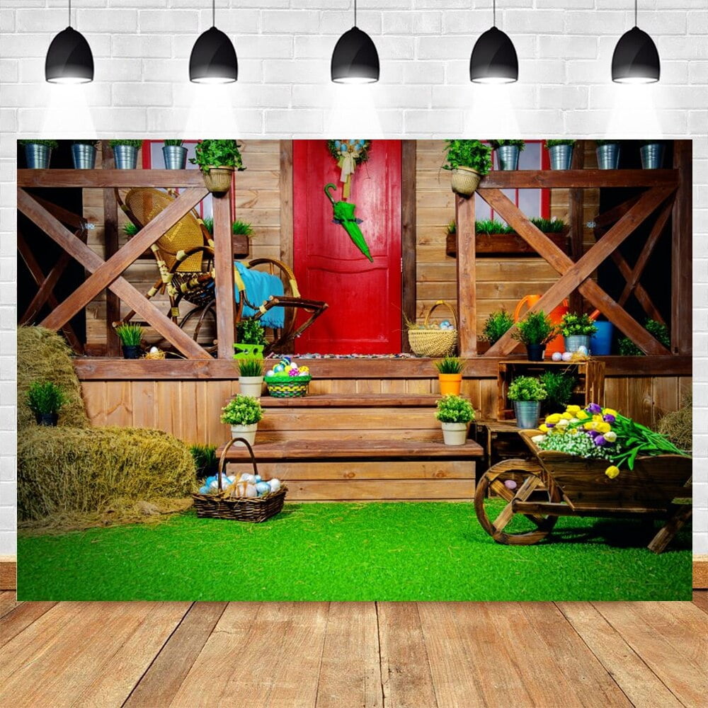 Spring Easter Backdrop Eggs Rabbit Garden Barn Farm Photography ...