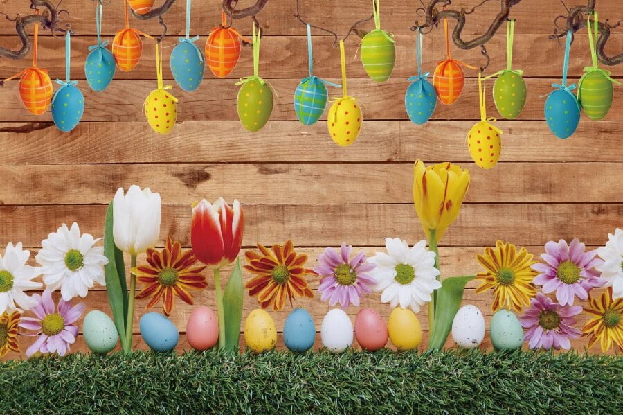 Spring Easter Backdrop Flower Eggs Wood Wall Newborn Baby Shower ...