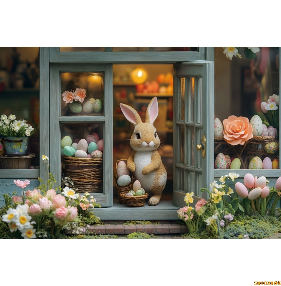 Spring Easter Backdrop Flowers Rabbits Eggs Shop Interior Baby Shower ...