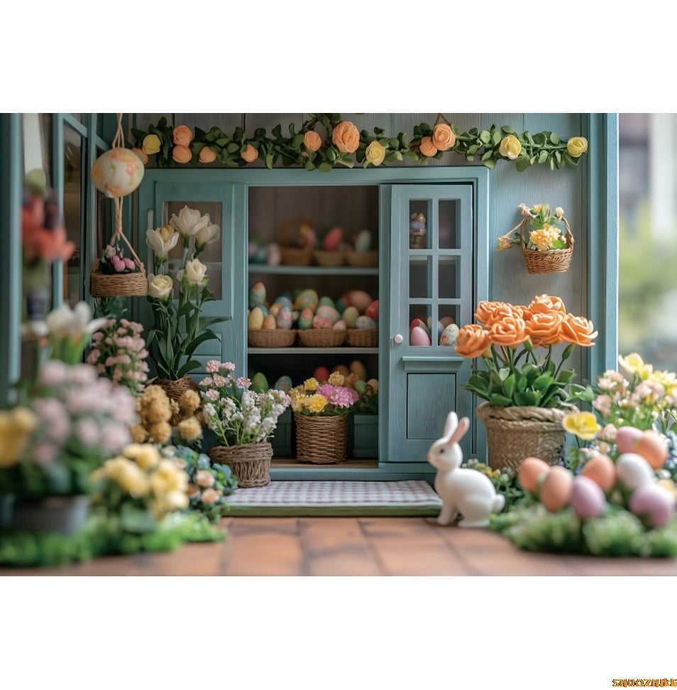 Spring Easter Backdrop Flowers Rabbits Eggs Shop Interior Baby Shower ...
