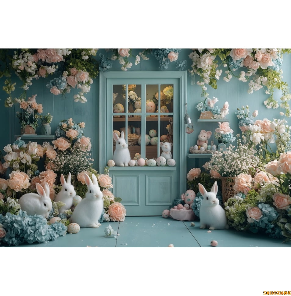 Spring Easter Backdrop Flowers Rabbits Eggs Shop Interior Baby Shower ...