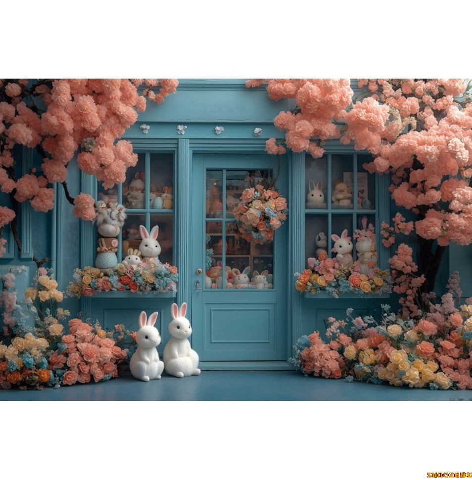 Spring Easter Backdrop Flowers Rabbits Eggs Shop Interior Baby Shower ...