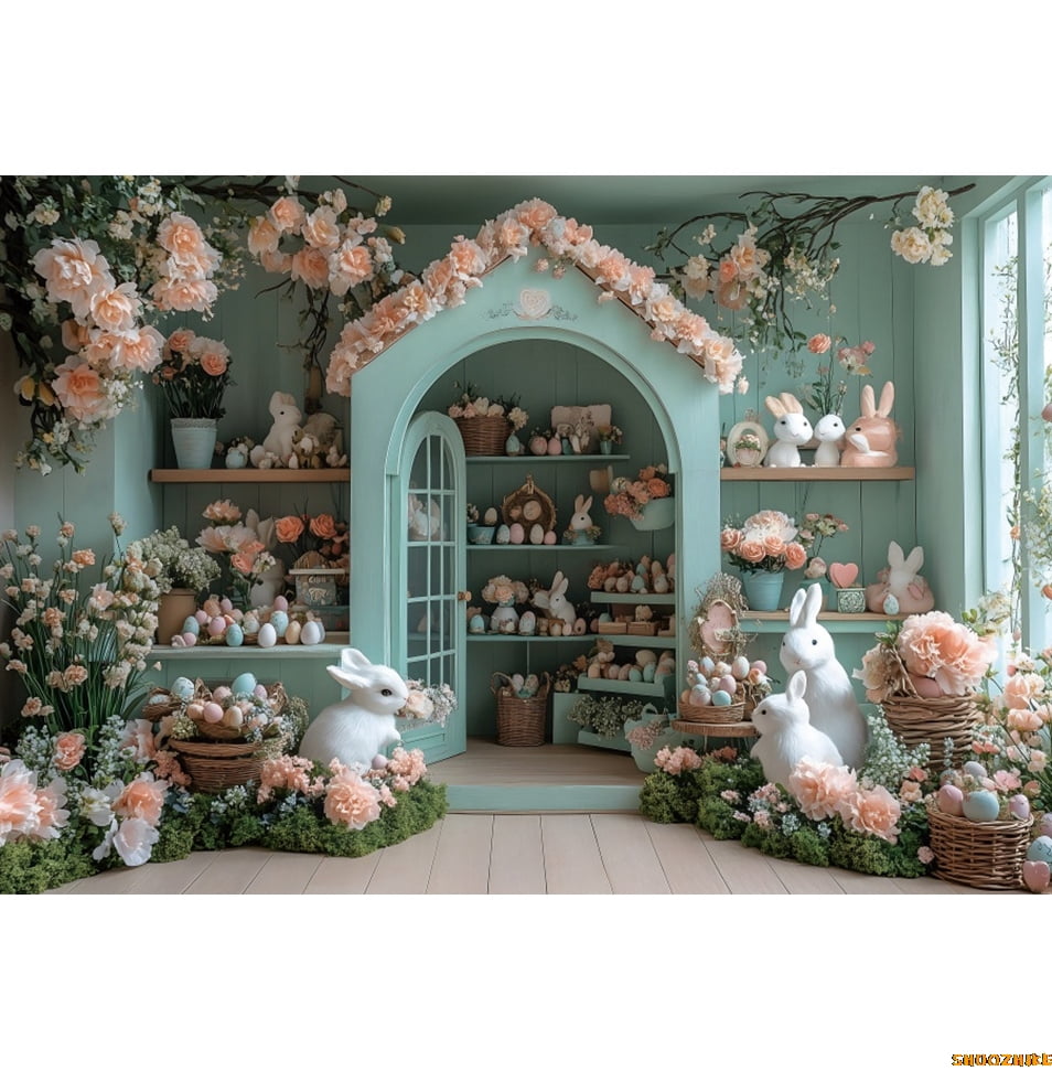 Spring Easter Backdrop Flowers Rabbits Eggs Shop Interior Baby Shower ...