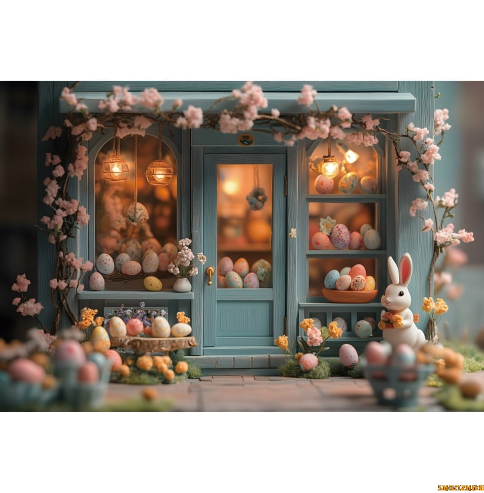 Spring Easter Backdrop Flowers Rabbits Eggs Shop Interior Baby Shower ...