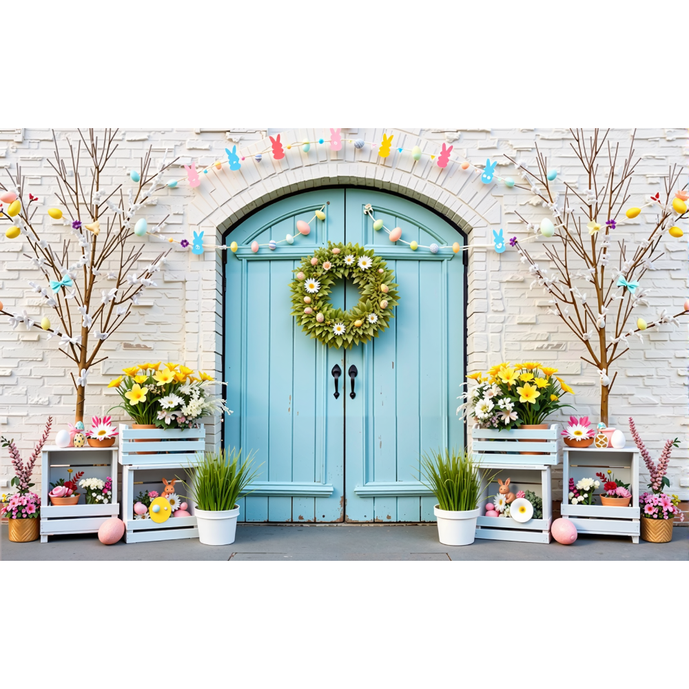 Spring Easter Backdrop For Photography Flower House Arch Door Egg ...