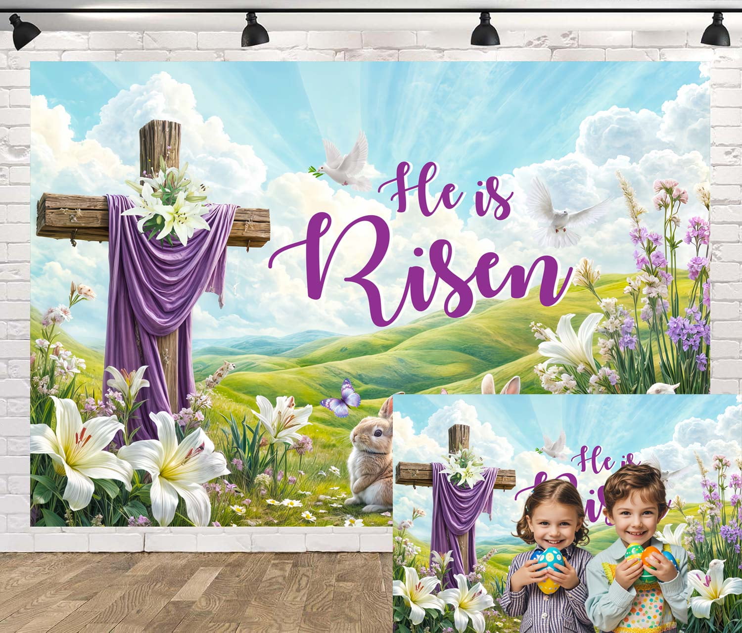 Customer reviews for Spring Easter Backdrop He is Risen Cross Lily ...