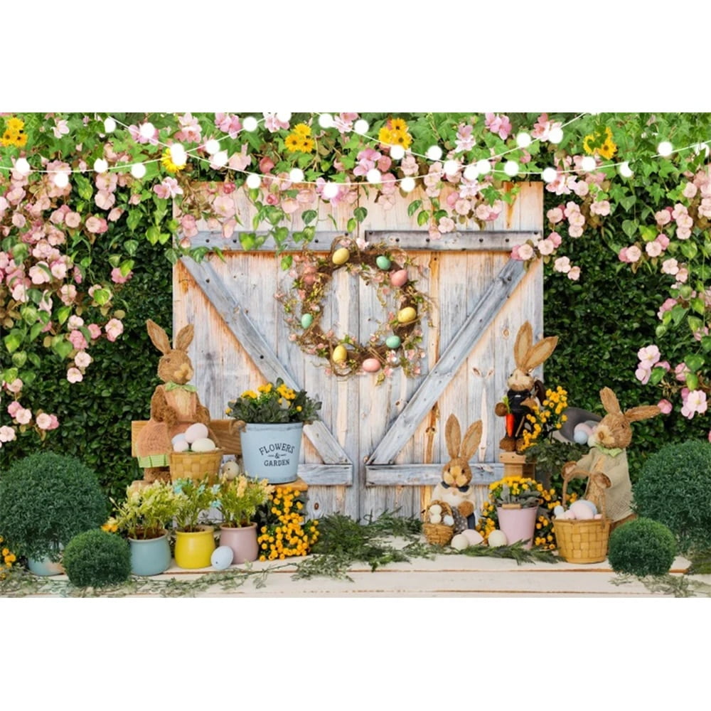 Spring Easter Backdrop Photography Bunny Rabbit Eggs Flower Garden Baby ...