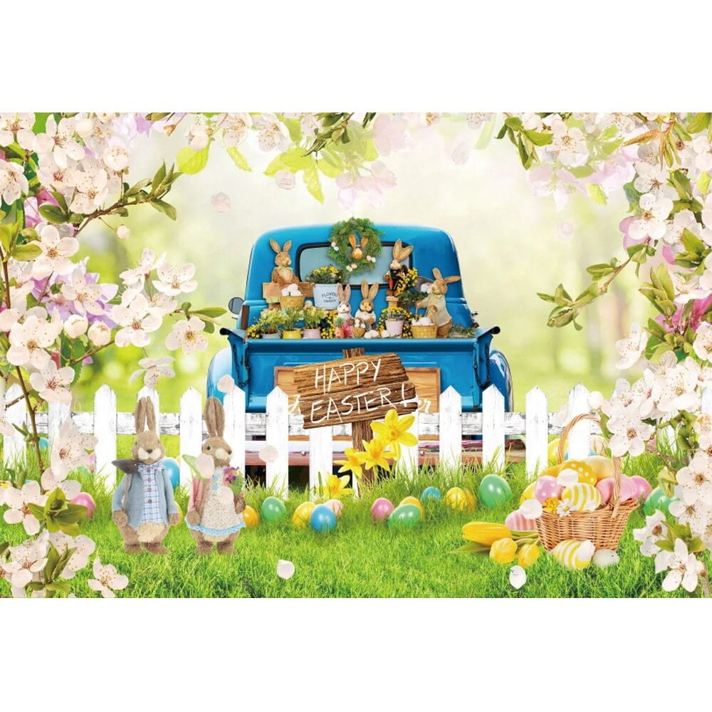 Spring Easter Backdrop Photography Bunny Rabbit Eggs Flower Garden Baby ...