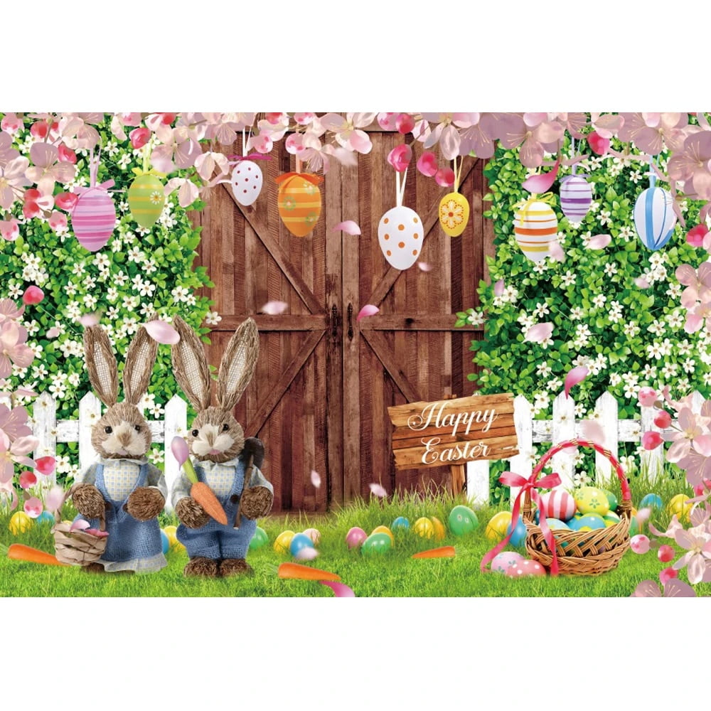 Spring Easter Backdrop Photography Bunny Rabbit Eggs Flower Garden Baby ...