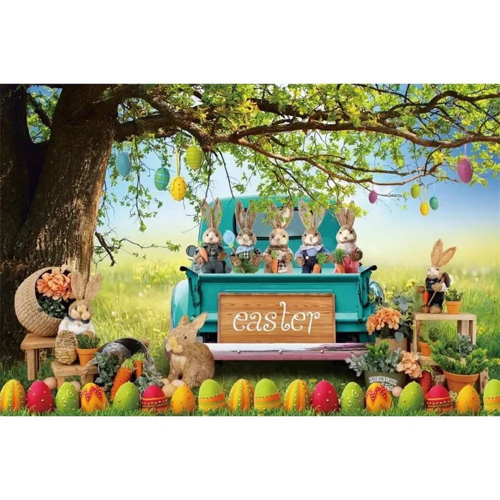 Spring Easter Backdrop Photography Bunny Rabbit Eggs Flower Garden Baby ...