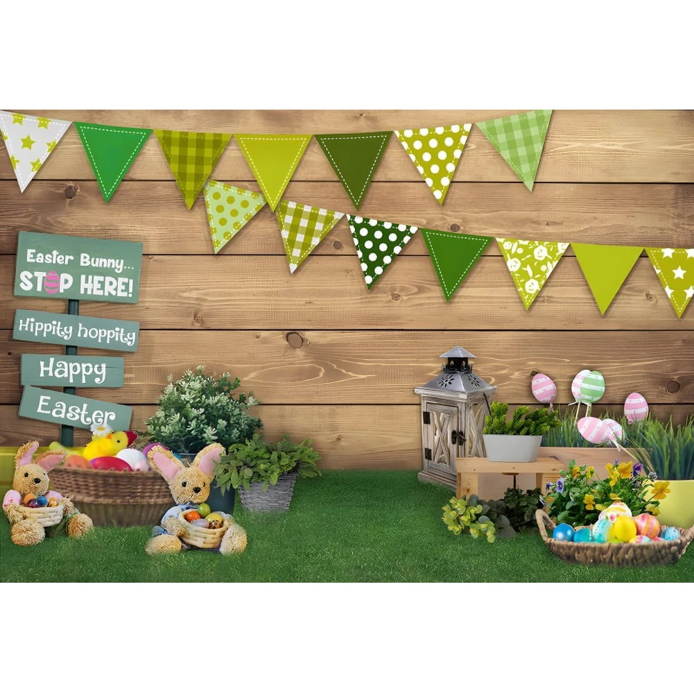 Spring Easter Backdrop Photography Bunny Rabbit Eggs Flower Garden Baby ...