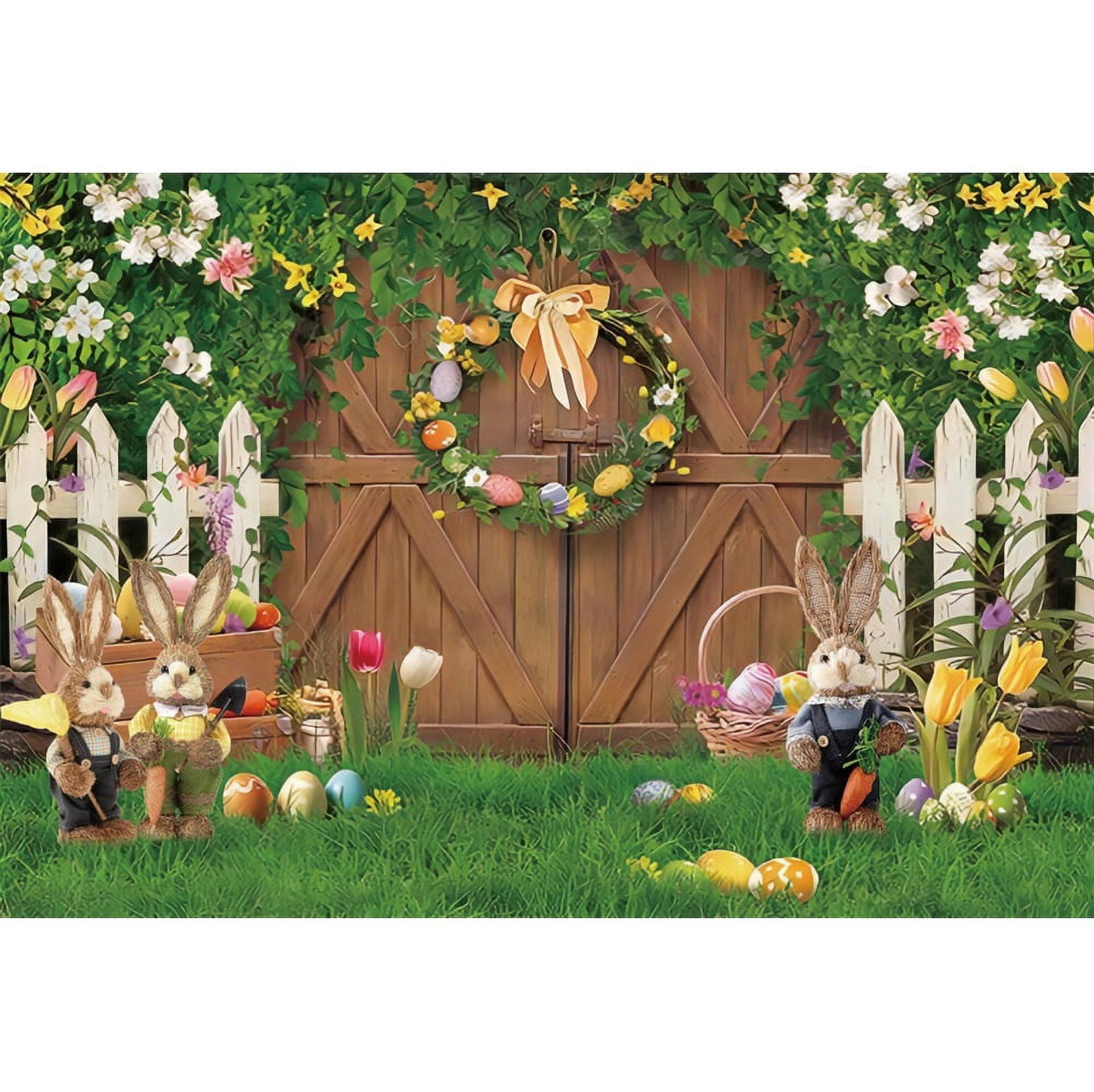 Spring Easter Backdrop Photography Bunny Rabbit Eggs Flower Garden Baby ...