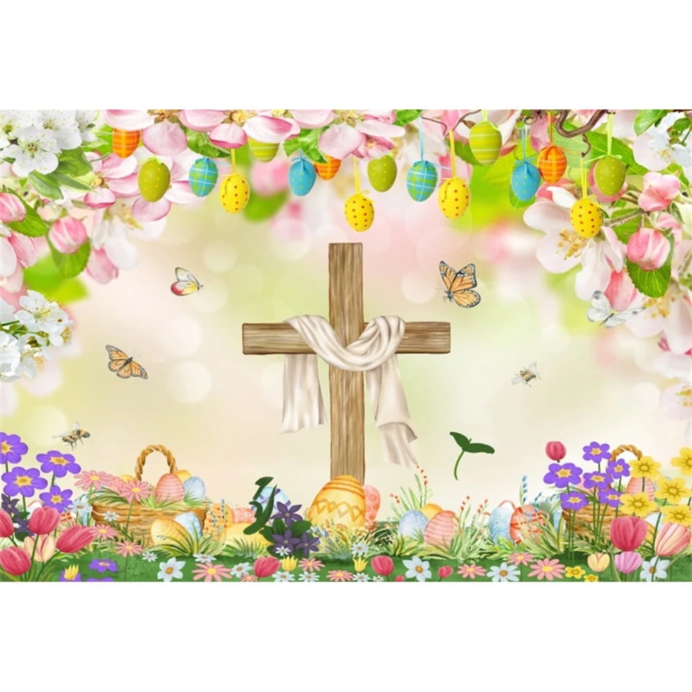 Spring Easter Backdrop Photography Bunny Rabbit Eggs Flower Garden Baby ...