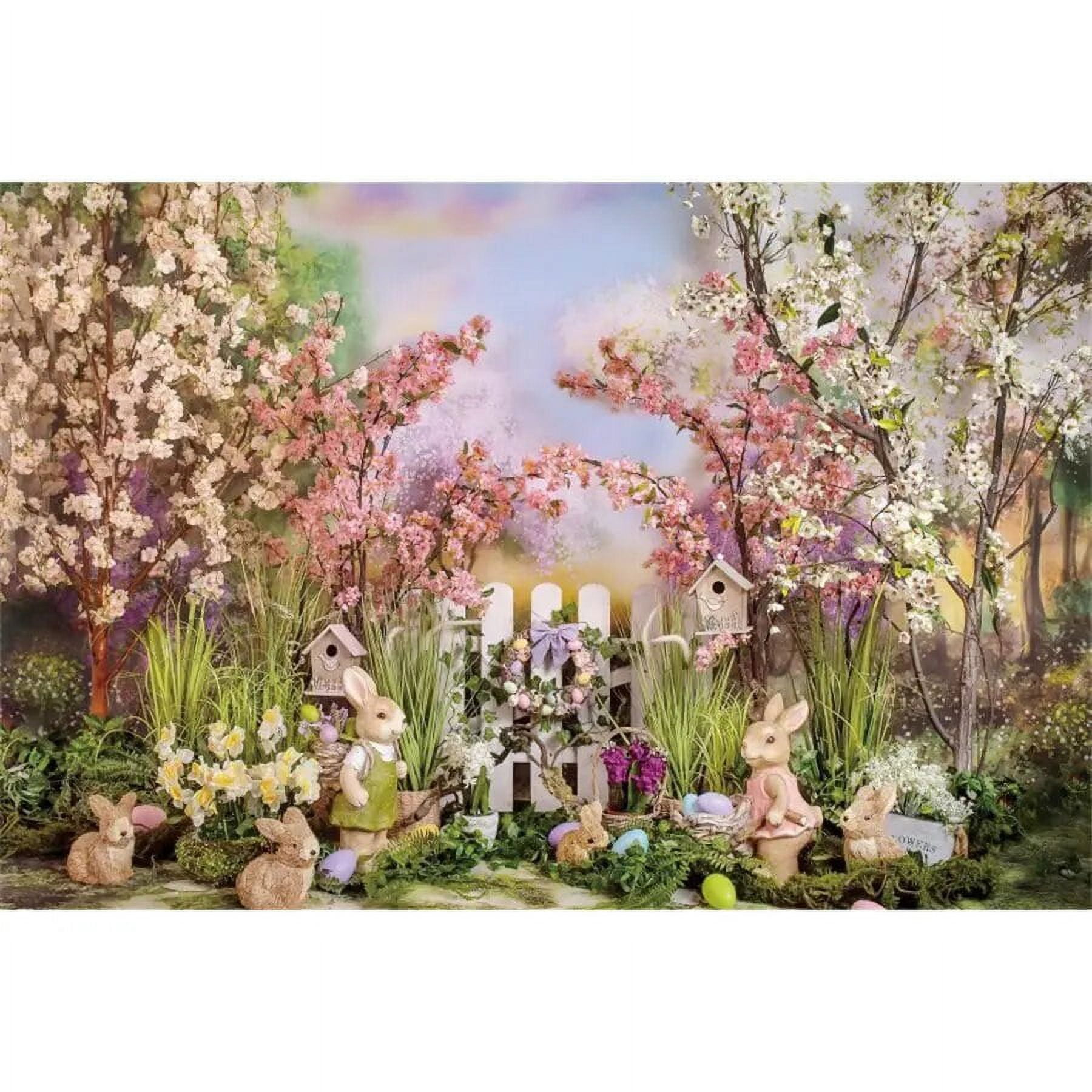 Spring Easter Backdrop Photography Bunny Rabbit Eggs Flower Garden Baby ...