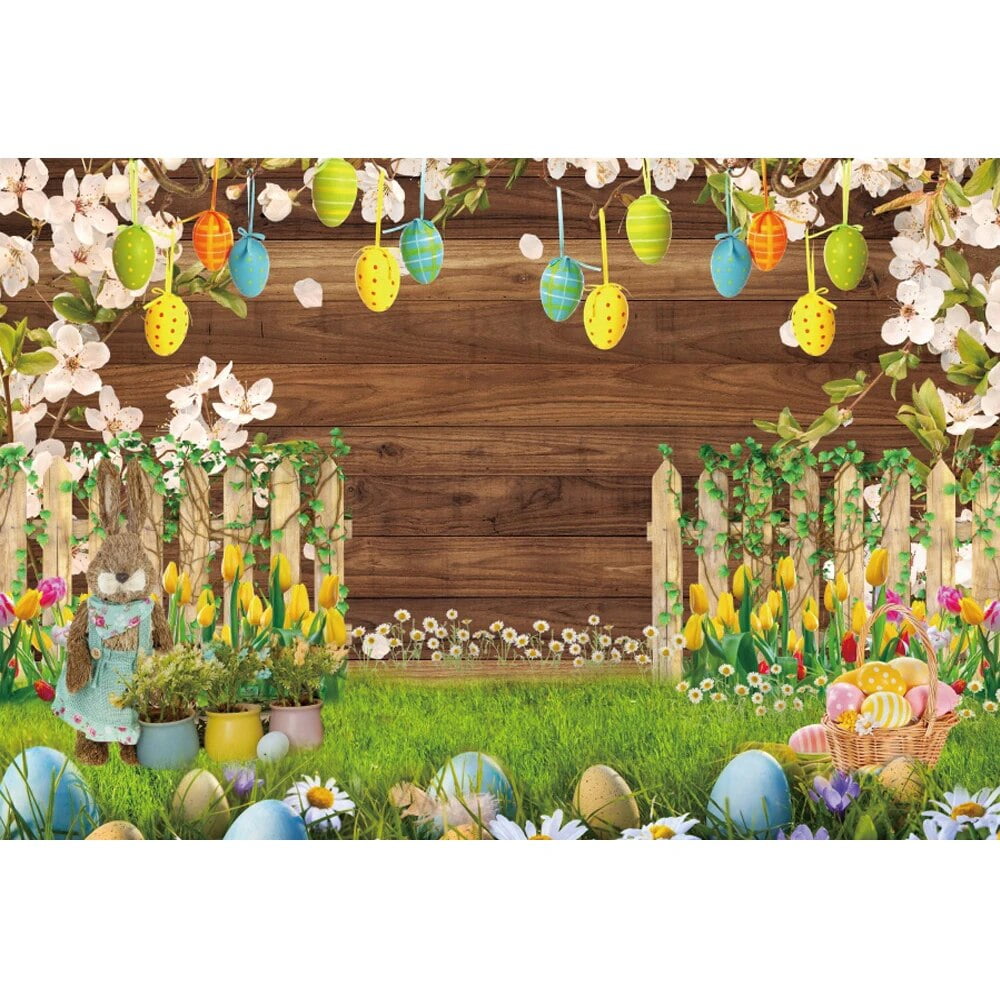 Spring Easter Backdrop Photography Bunny Rabbit Eggs Flower Garden Baby ...