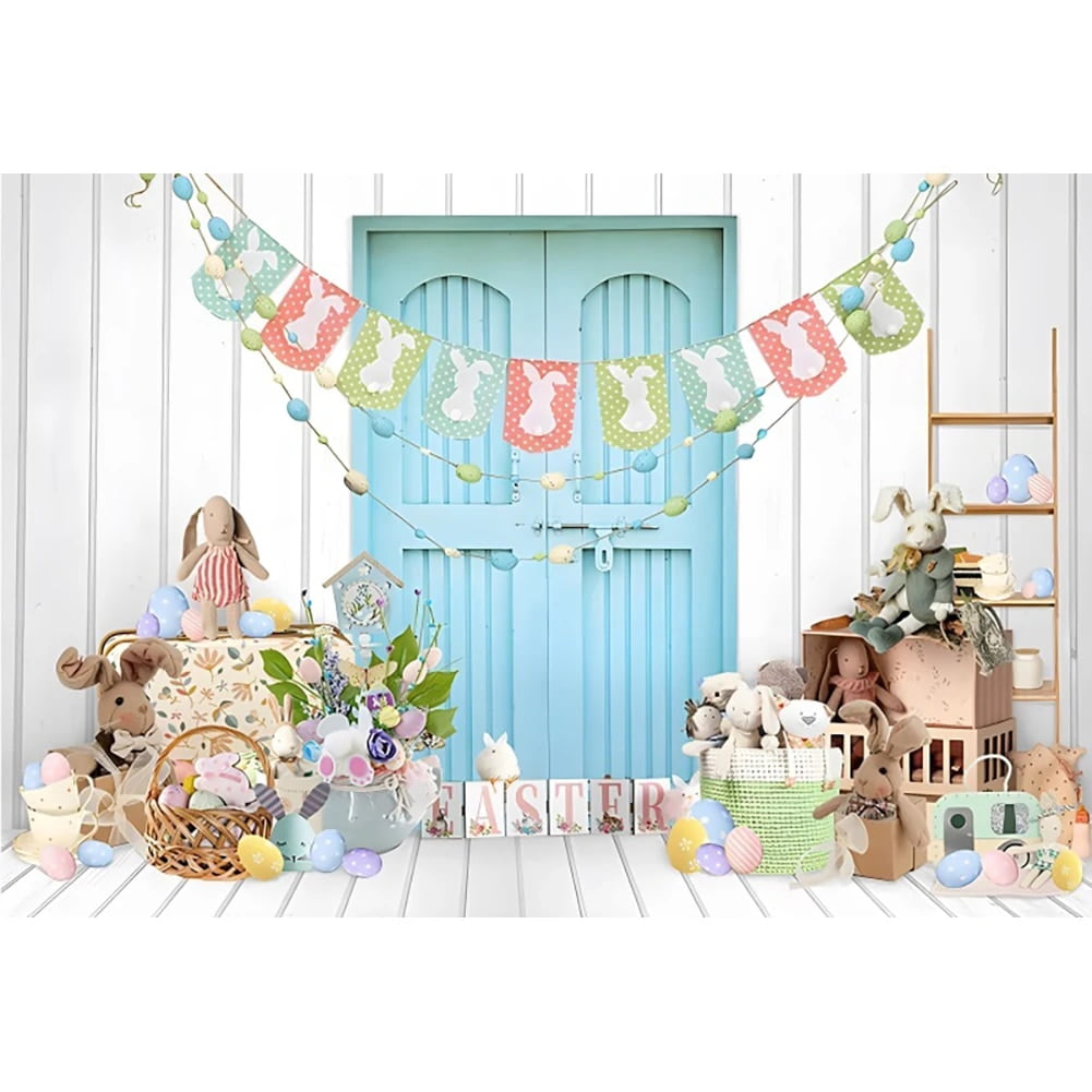 Spring Easter Backdrop Photography Bunny Rabbit Eggs Flower Garden Baby ...
